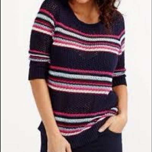 Reitmans | Sweaters | Reitmans Knit Blue Striped Half Sleeve Sweater ...